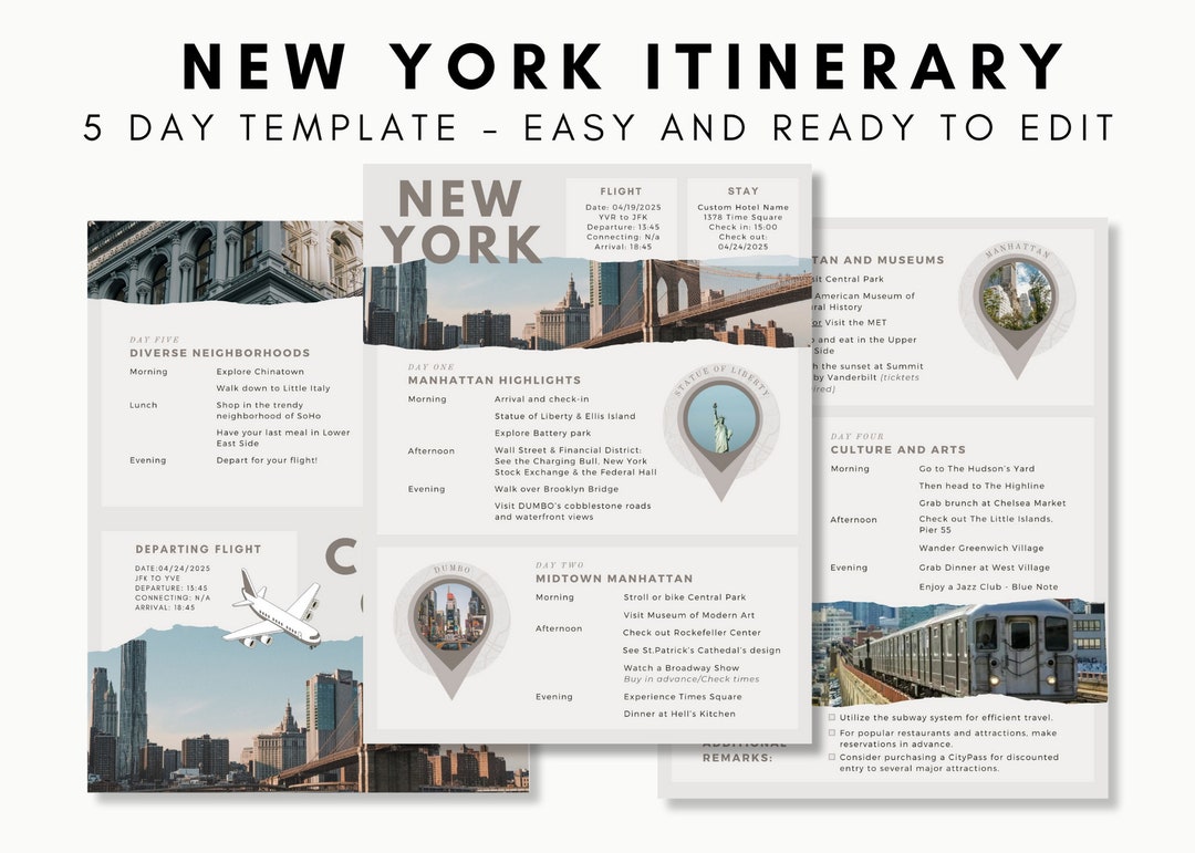 New York Travel Itinerary Template, Modern Guide, Desktop, Ipad, Tablet ...