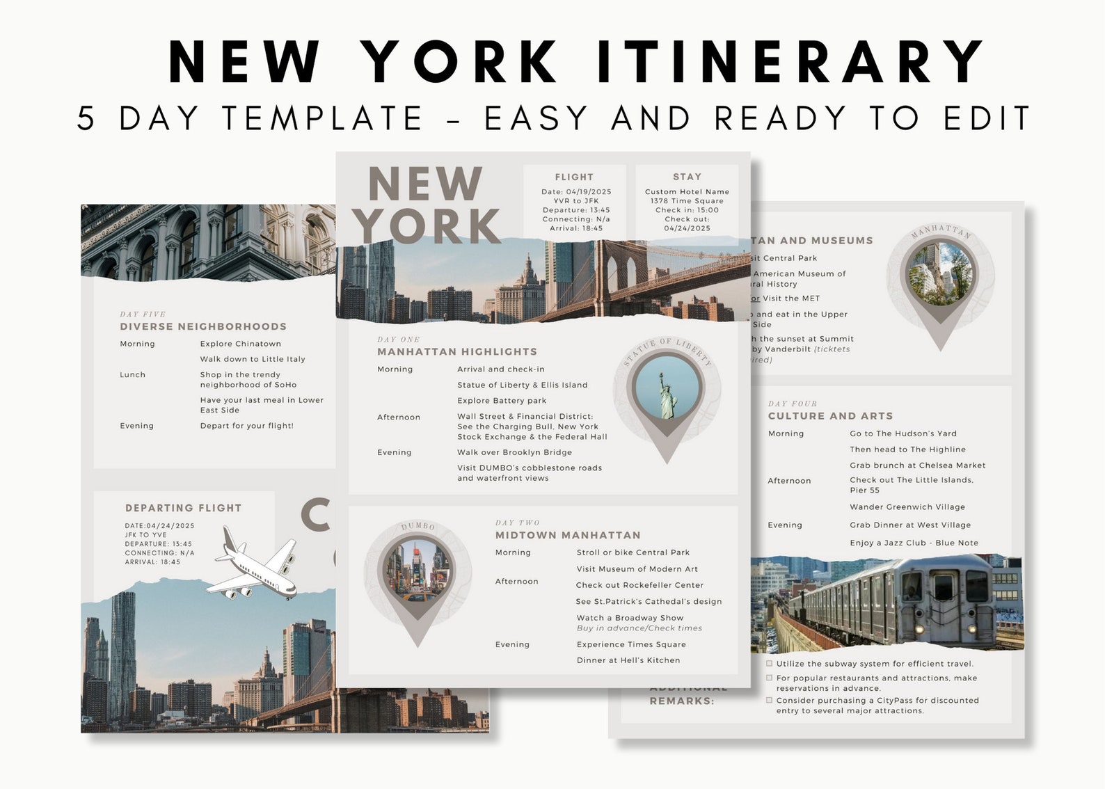 New York Travel Itinerary Template, Modern Guide, Desktop, Ipad, Tablet ...