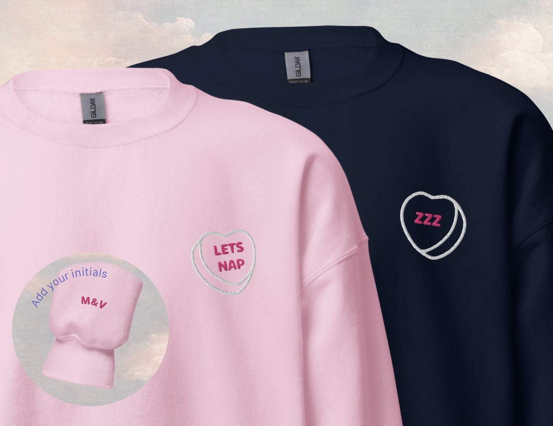 Let's Nap & ZZZ Embroidered Sweatshirt Set, Valentine's Day Couple ...