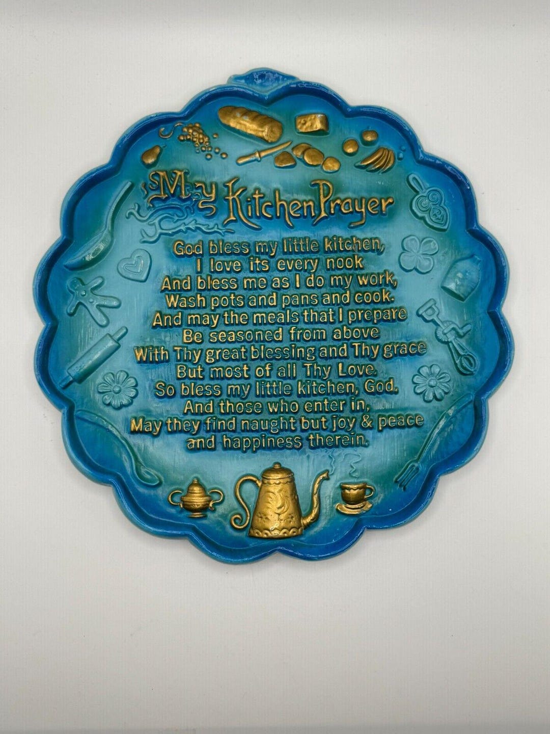 My Kitchen Prayer Plaque Chalkware Blue Grannycore Cottagecore Rare HTF ...