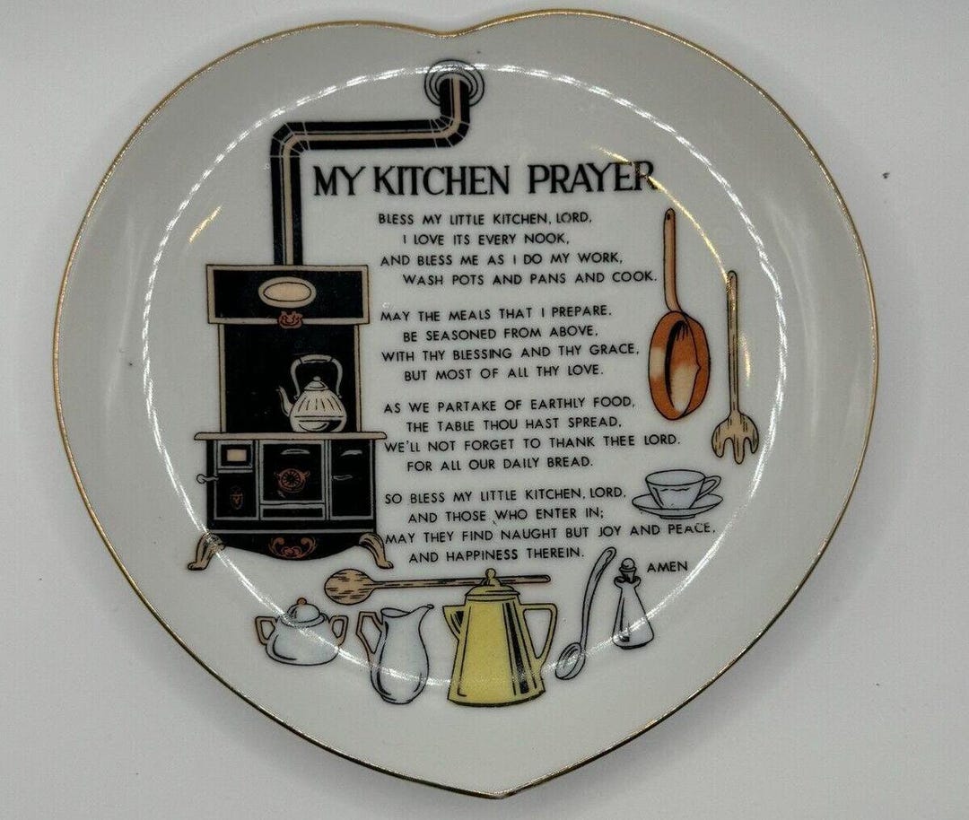 Vintage Primitive MY KITCHEN PRAYER Potbelly Stove Kettle Wall Plate ...