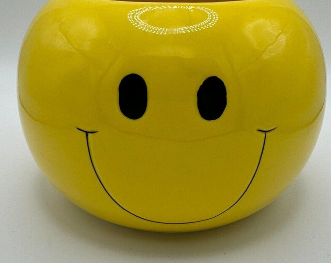 Ceramic Smiley Face Yellow Happy Face Planter Flower Pot Vase Candy ...