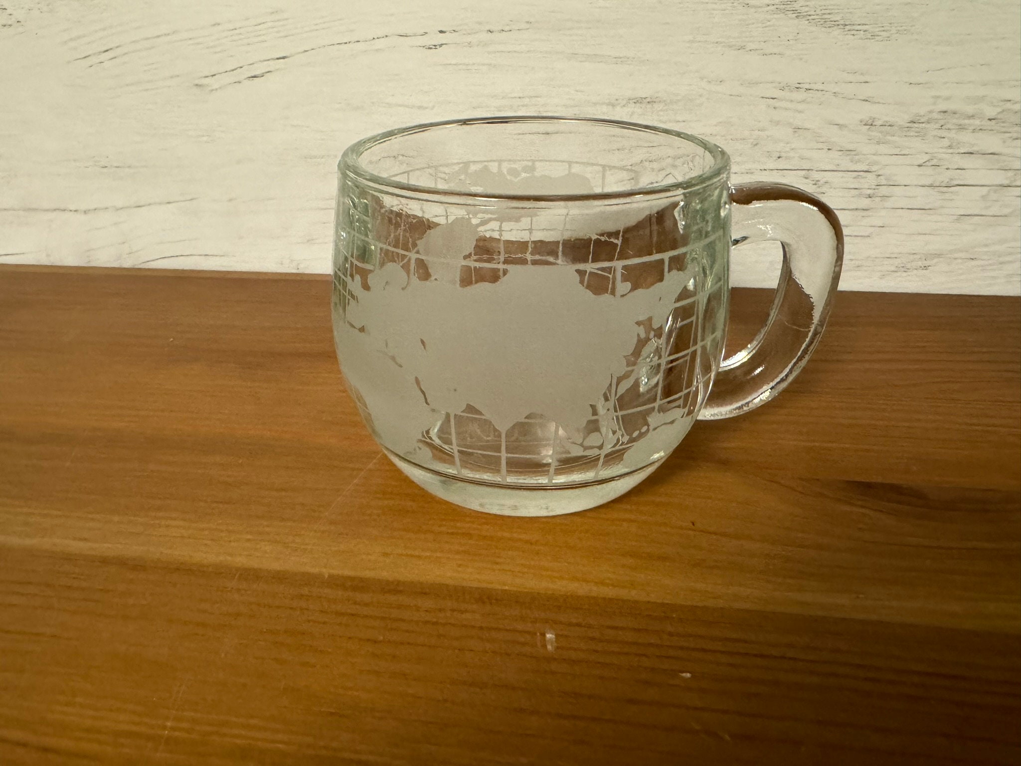 Vintage Nestle Nescafe World Globe Etched Heavy Glass Coffee Tea Mug ...