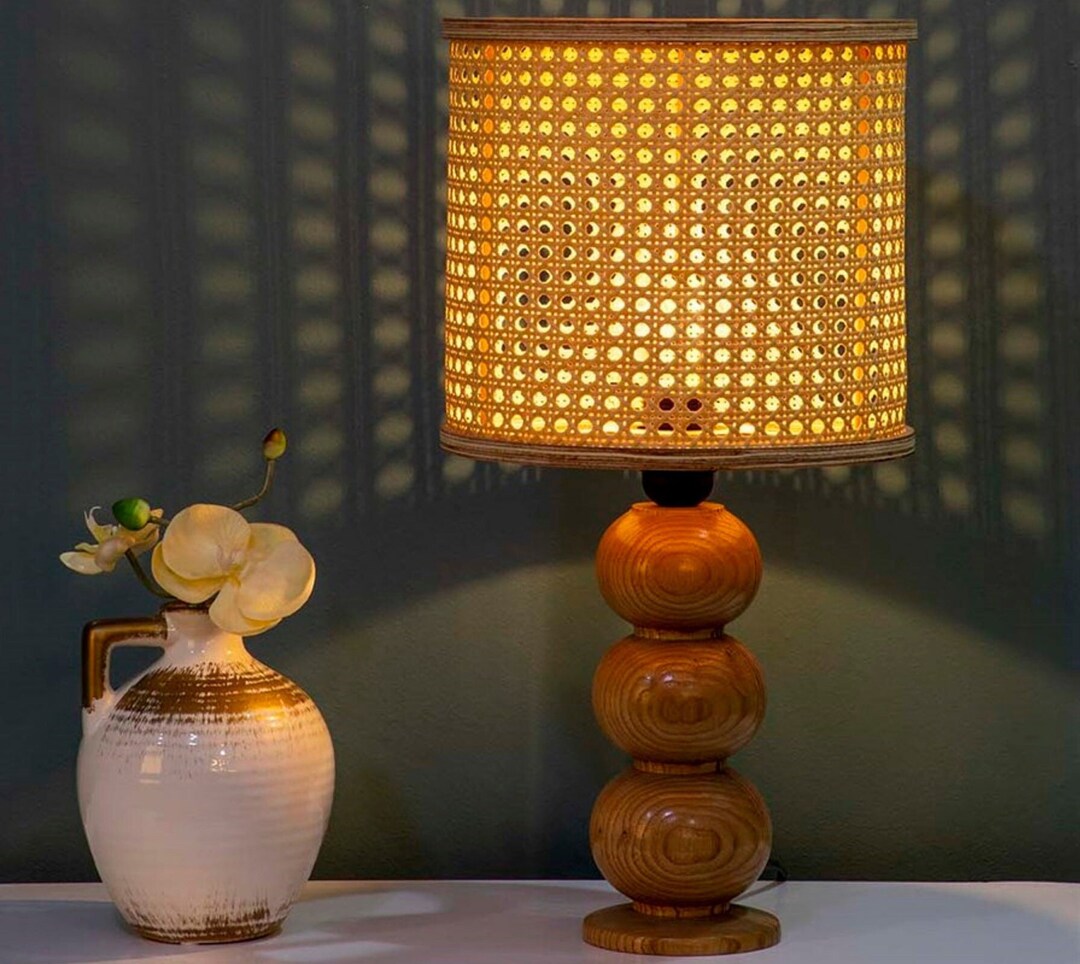 Wood Base Table Lamp , Wicker Table Lamp , Bedside Table Lamp - Etsy