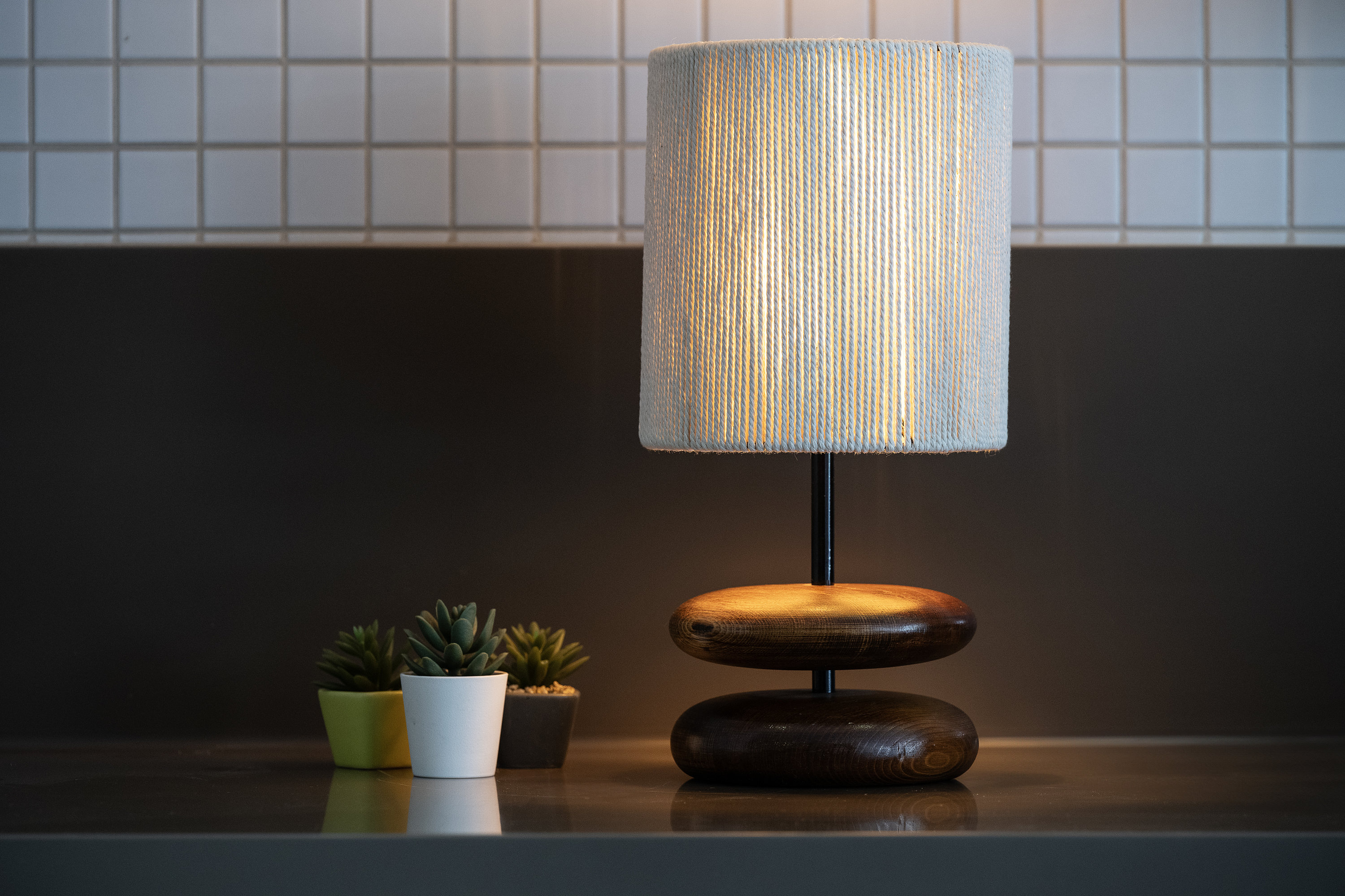 Solid Wood Base Table Lamp Macrame Table Lamp Walnut Table - Etsy