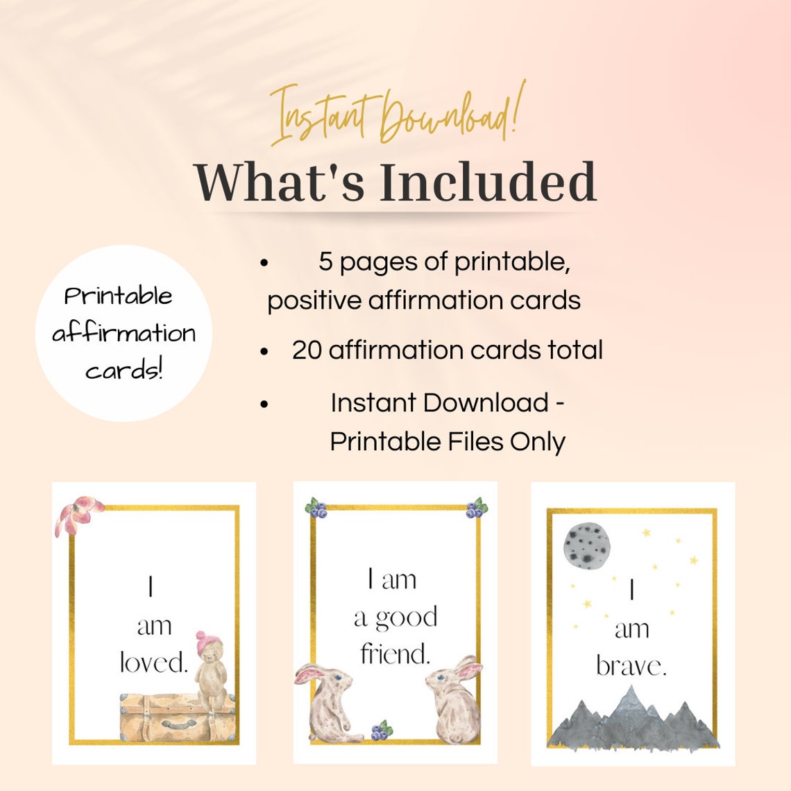 Printable Positive Affirmation Cards for Kids! Beautiful Watercolor ...