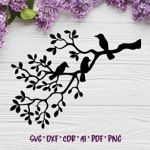 Birds on a Spring Branch | SVG, DXF, AI Digital Vector Design for ...