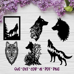 Wolfs Set | Wolf Tree| Wolf Panel | SVG, DXF, AI Digital Vector Design ...