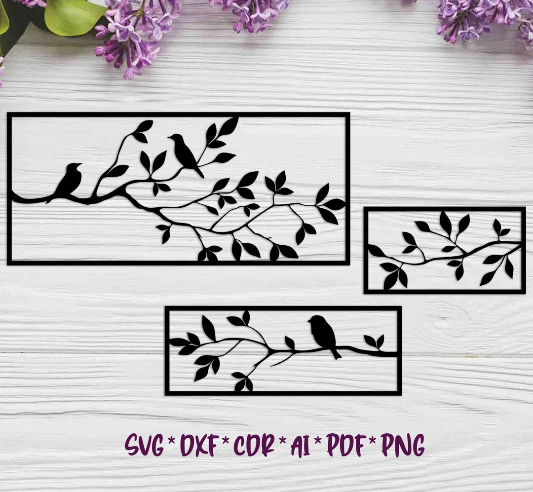 Branches of a Tree With Birds 3 Panels , SVG, DXF, AI Digital Vector ...