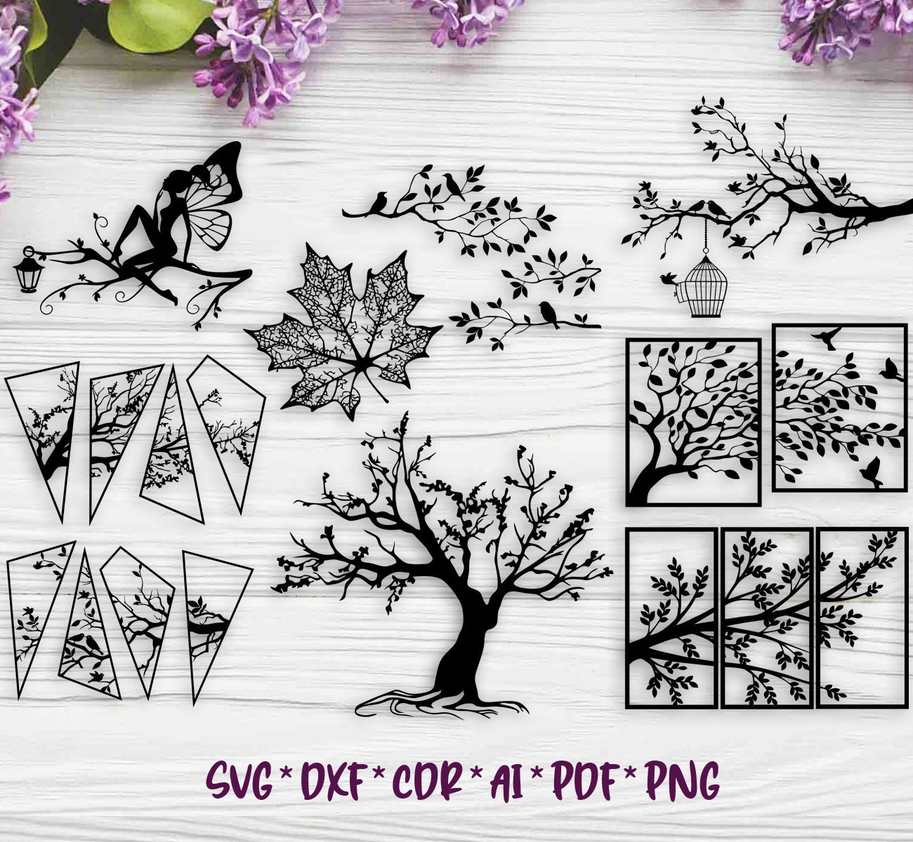 Conjunto de ramas y árboles 3 / SVG DXF AI archivos - Etsy México