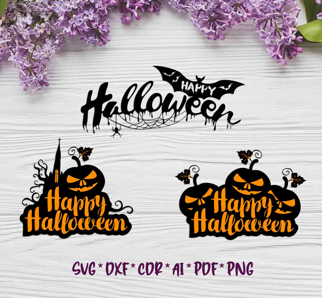 Happy Halloween, Pumpkins, 2 Layers Design, SVG, DXF, AI Digital Vector ...