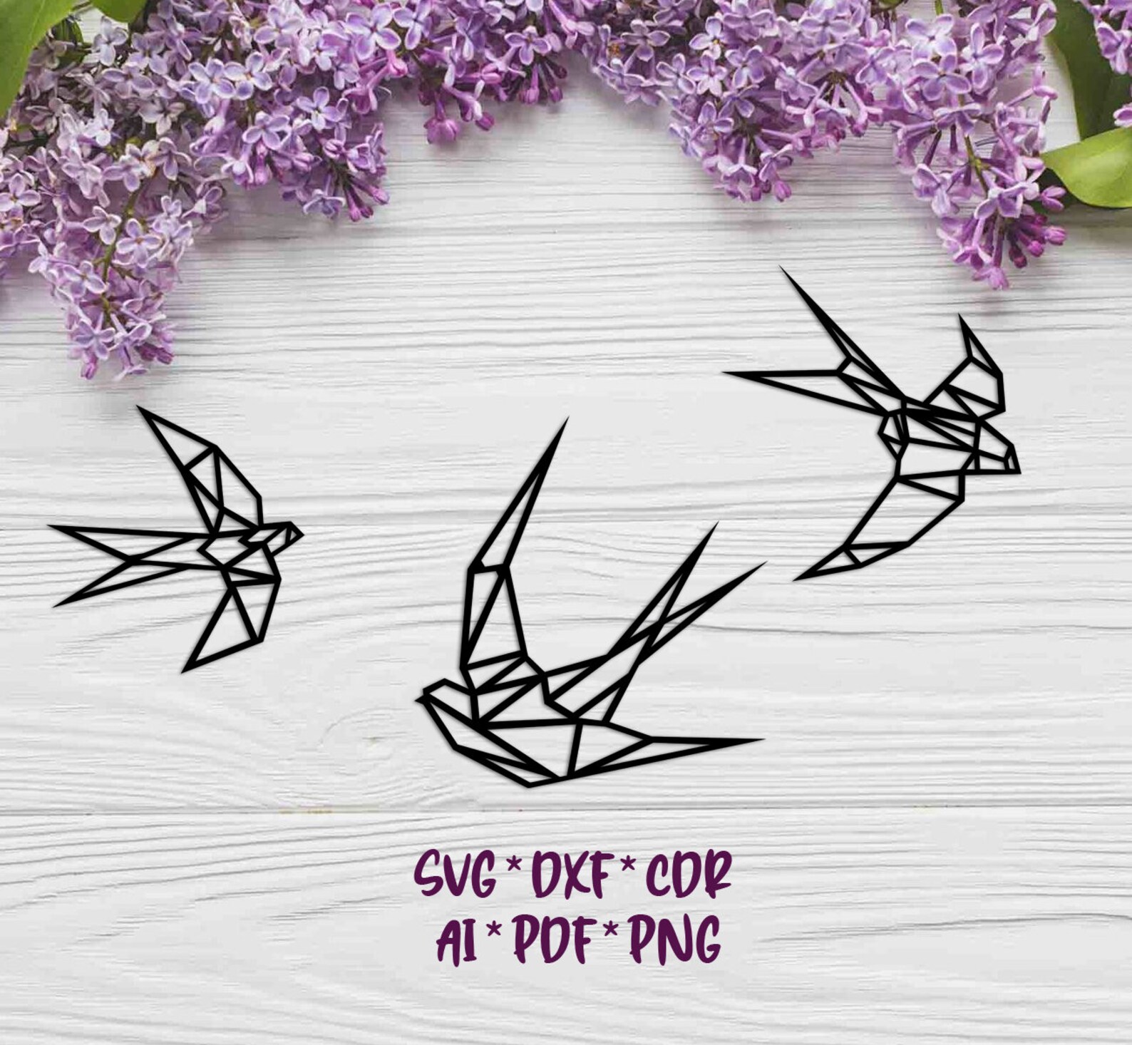 Swallows | Geometric | SVG, DXF, AI Digital Vector Design for Plasma ...