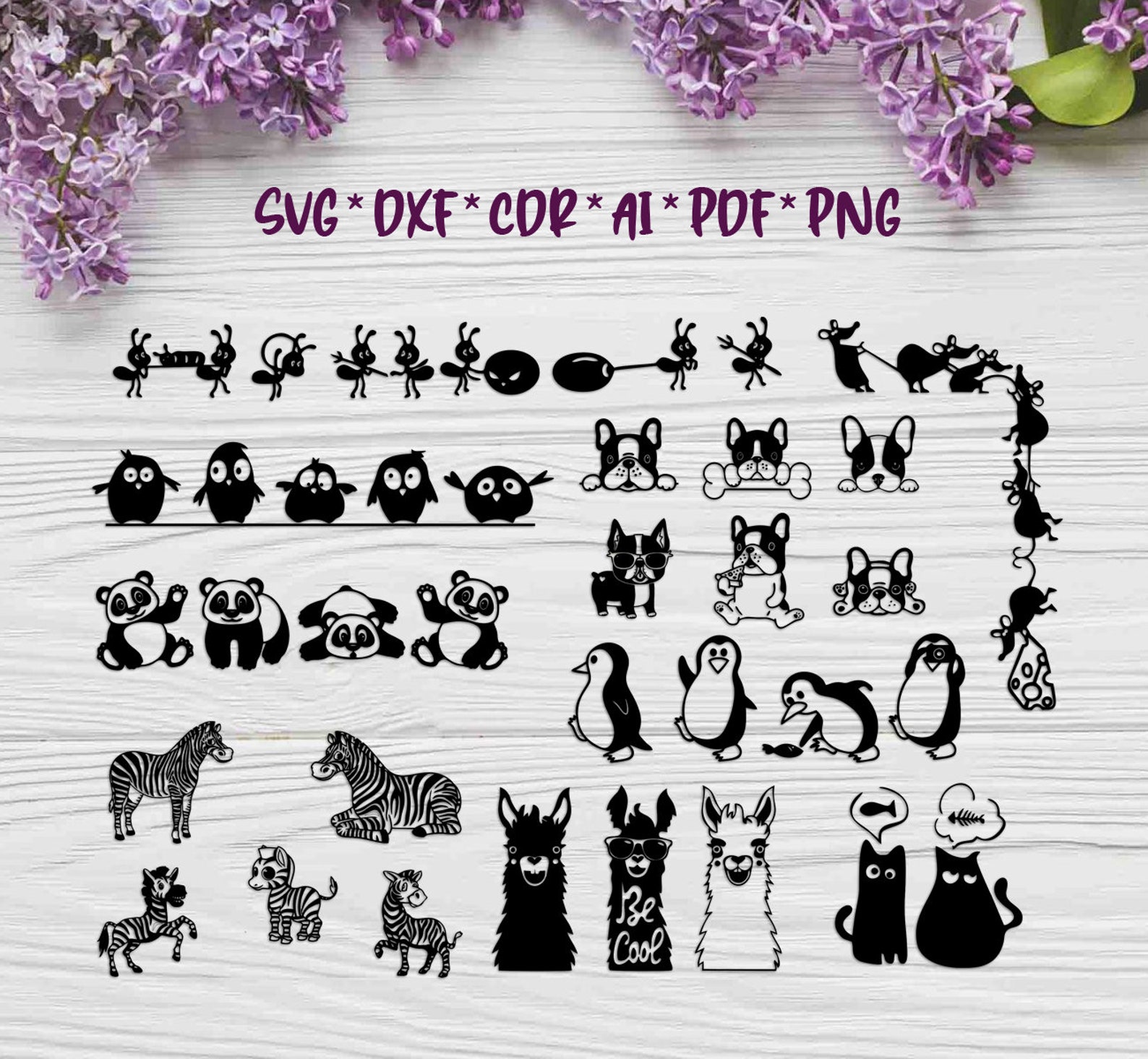 Set of Funny Animals | SVG, DXF, AI Digital Vector Design for Plasma ...