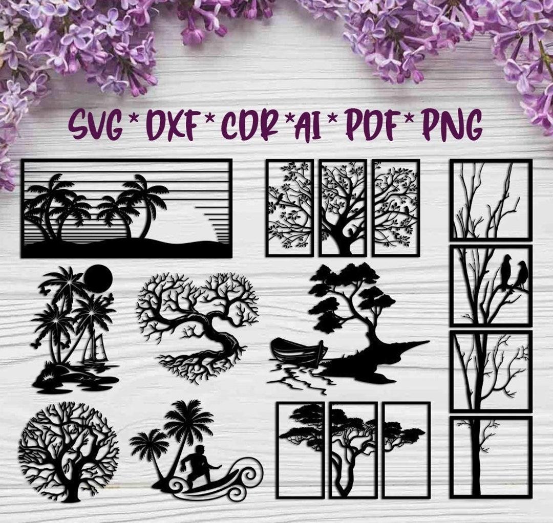 Set of Trees, SVG, DXF, AI Digital Vector Design for Plasma and Laser ...