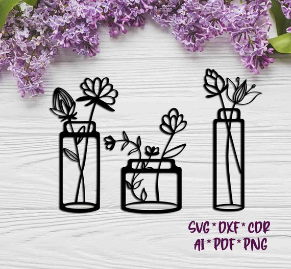 Vase With Flowers SVG DXF AI Digital Vector Design for | Etsy