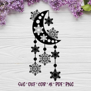 Moon With Snowflakes, New Year SVG, DXF, AI Digital Vector Design for ...
