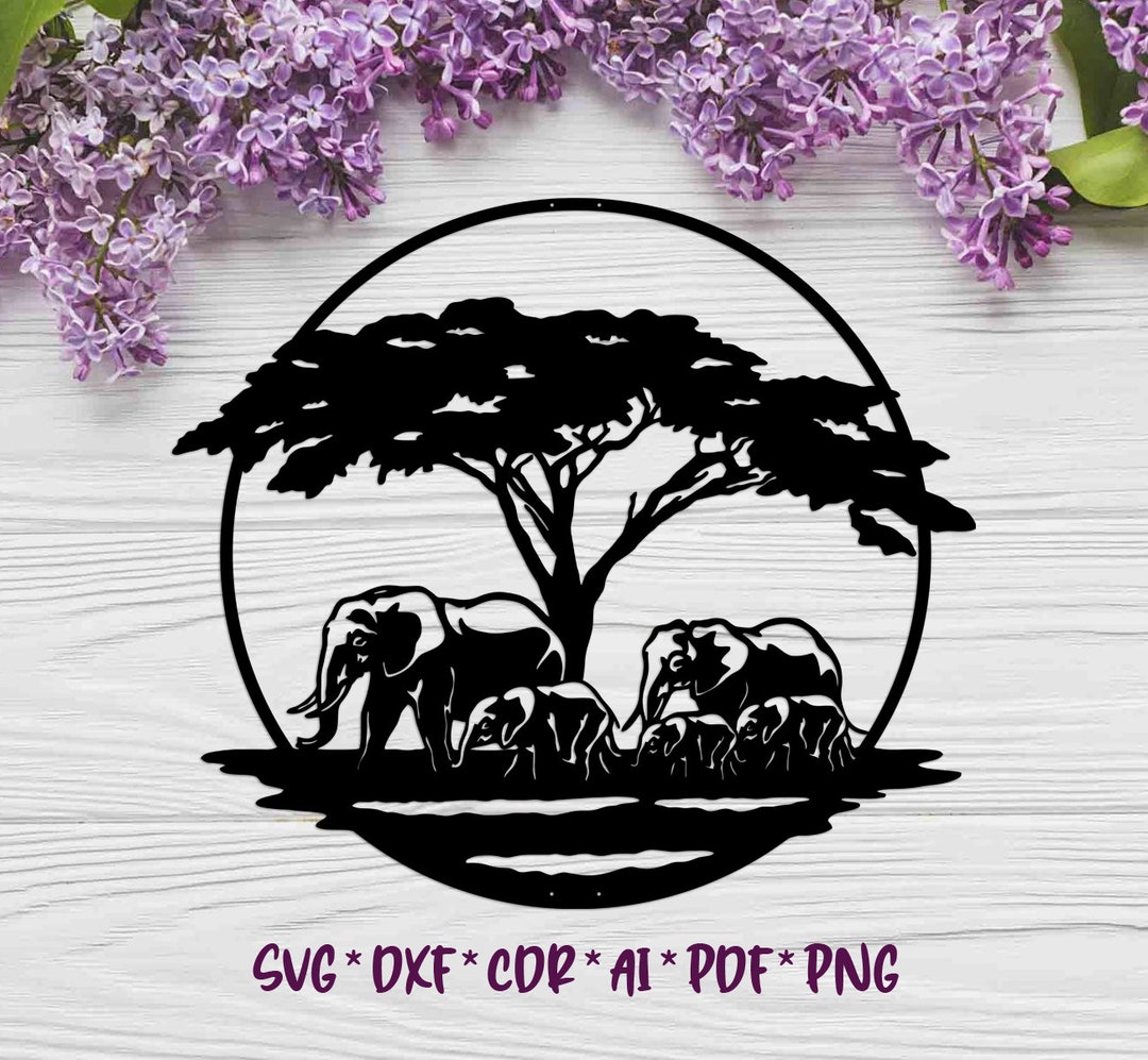 Elephants | Tree | SVG, DXF, AI Digital Vector Design for Plasma and ...