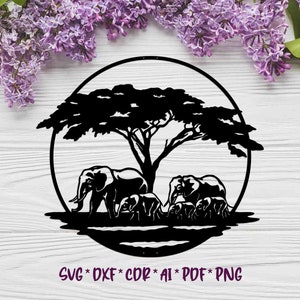 Elephants | Tree | SVG, DXF, AI Digital Vector Design for Plasma and ...