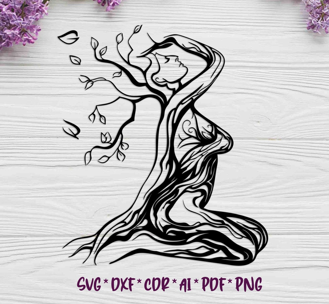 Woman | Tree | Branches With Leaves | SVG, DXF, AI Digital Vector ...