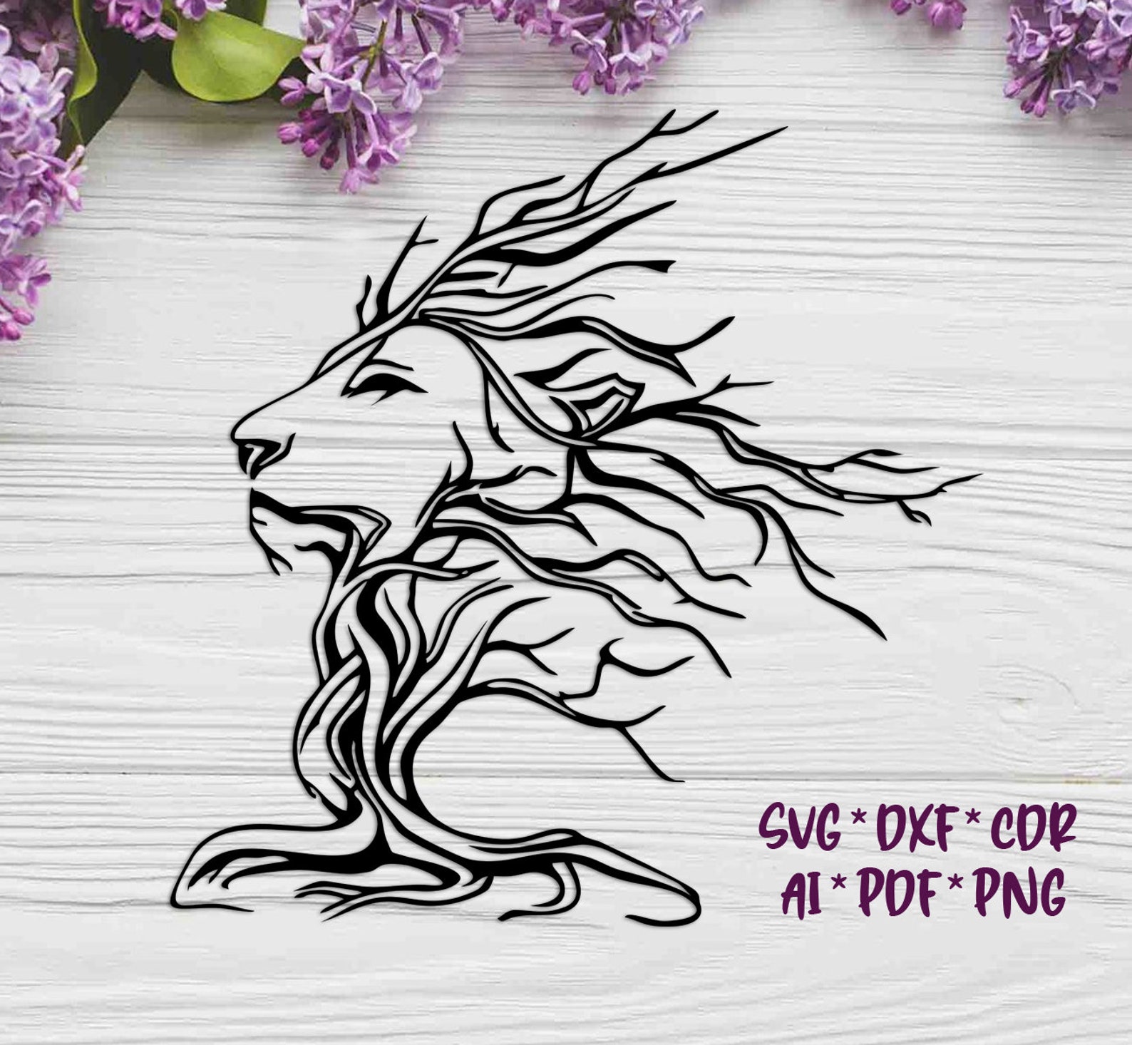 Lion | Tree | Branches | SVG, DXF, AI Digital Vector Design for Plasma ...