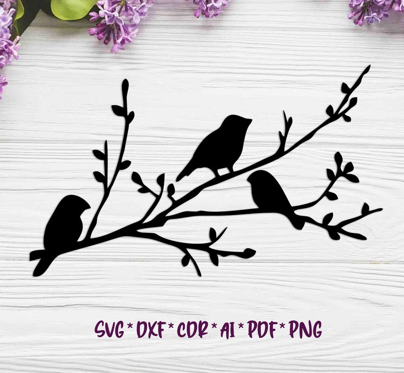 Birds on a Branch SVG DXF AI Digital Vector Files for - Etsy