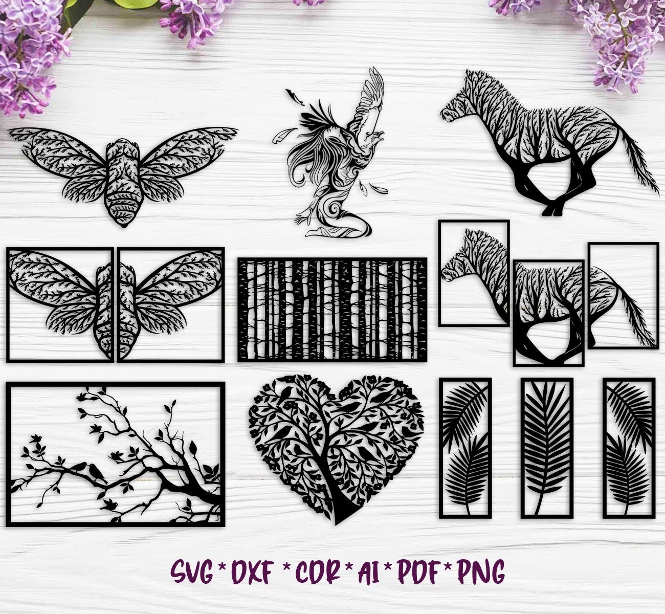 Branches and Trees Set 7 SVG, DXF, AI Digital Vector Files for Laser ...