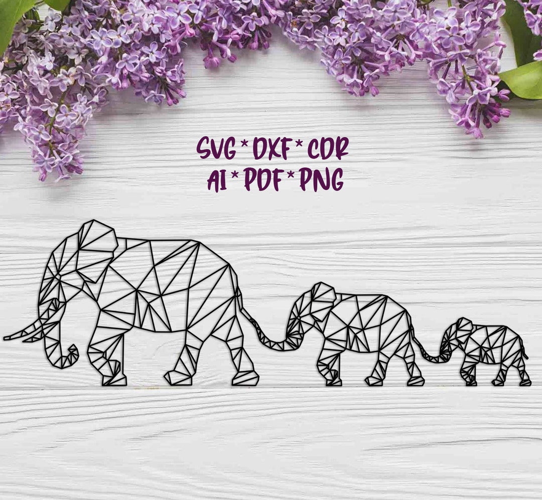 Elephants | Geometric | SVG, DXF, AI Digital Vector Design for Plasma ...