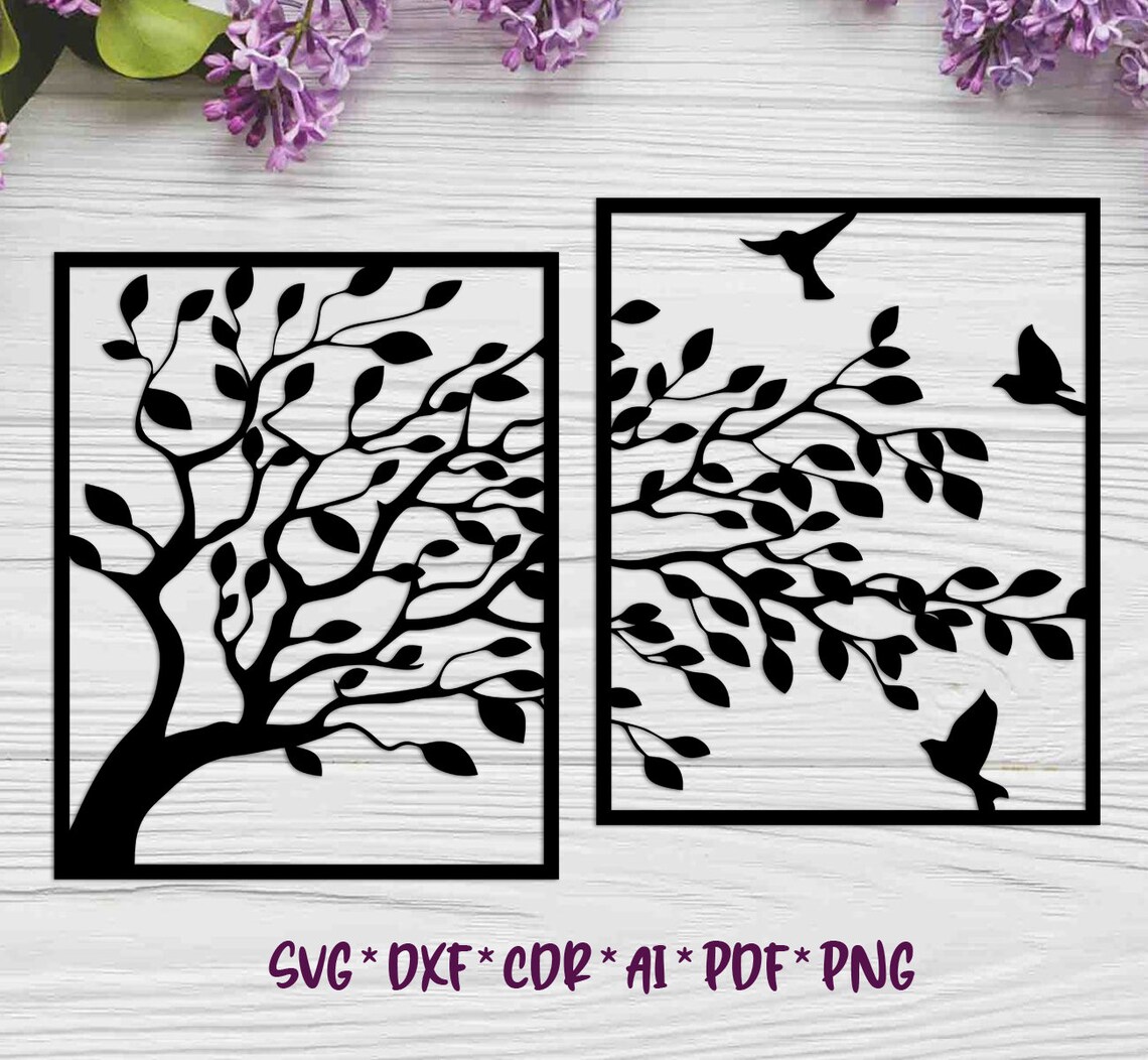 Tree and Birds 2 Panel SVG DXF AI Digital Vector Design for | Etsy