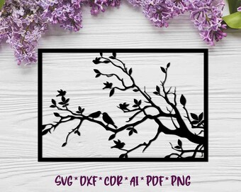 Tree and Birds 2 Panel SVG DXF AI Digital Vector Design for | Etsy