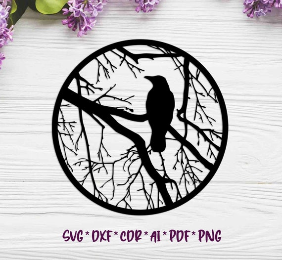 Raven on a Branch SVG DXF CDR Digital Vector File for Laser - Etsy