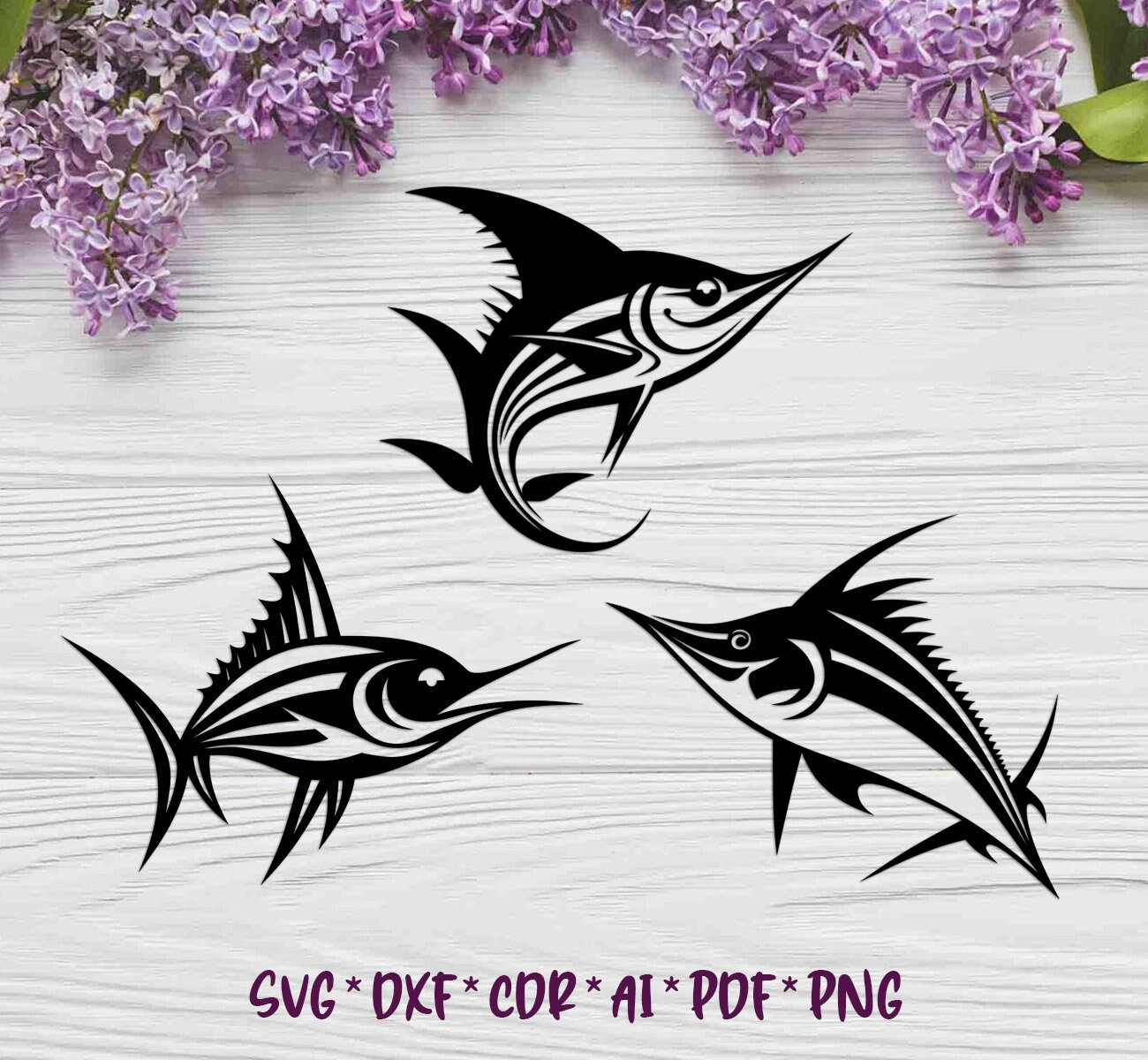Marlin Fish Atlantic Blue Marlin SVG, DXF, AI Digital Vector Files for ...