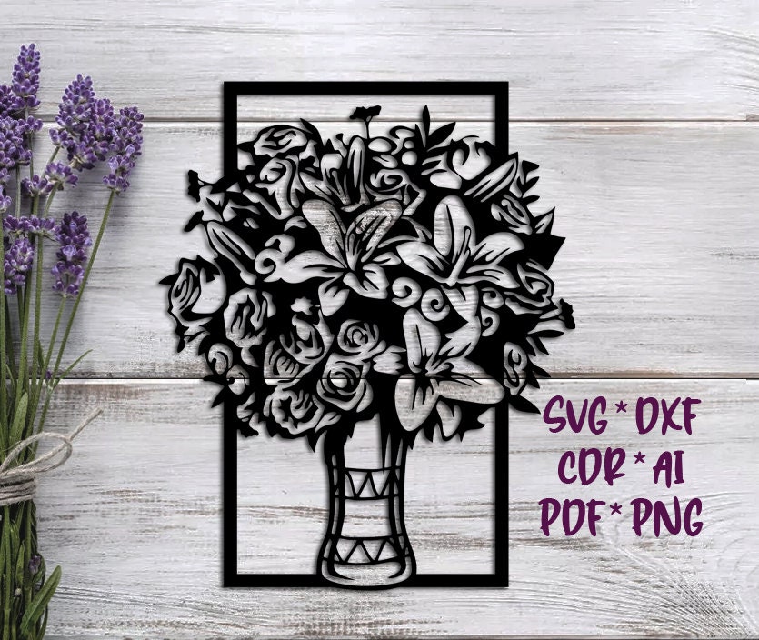 Vase With Flowers, SVG, DXF, AI Digital Vector Files for Plasma and ...