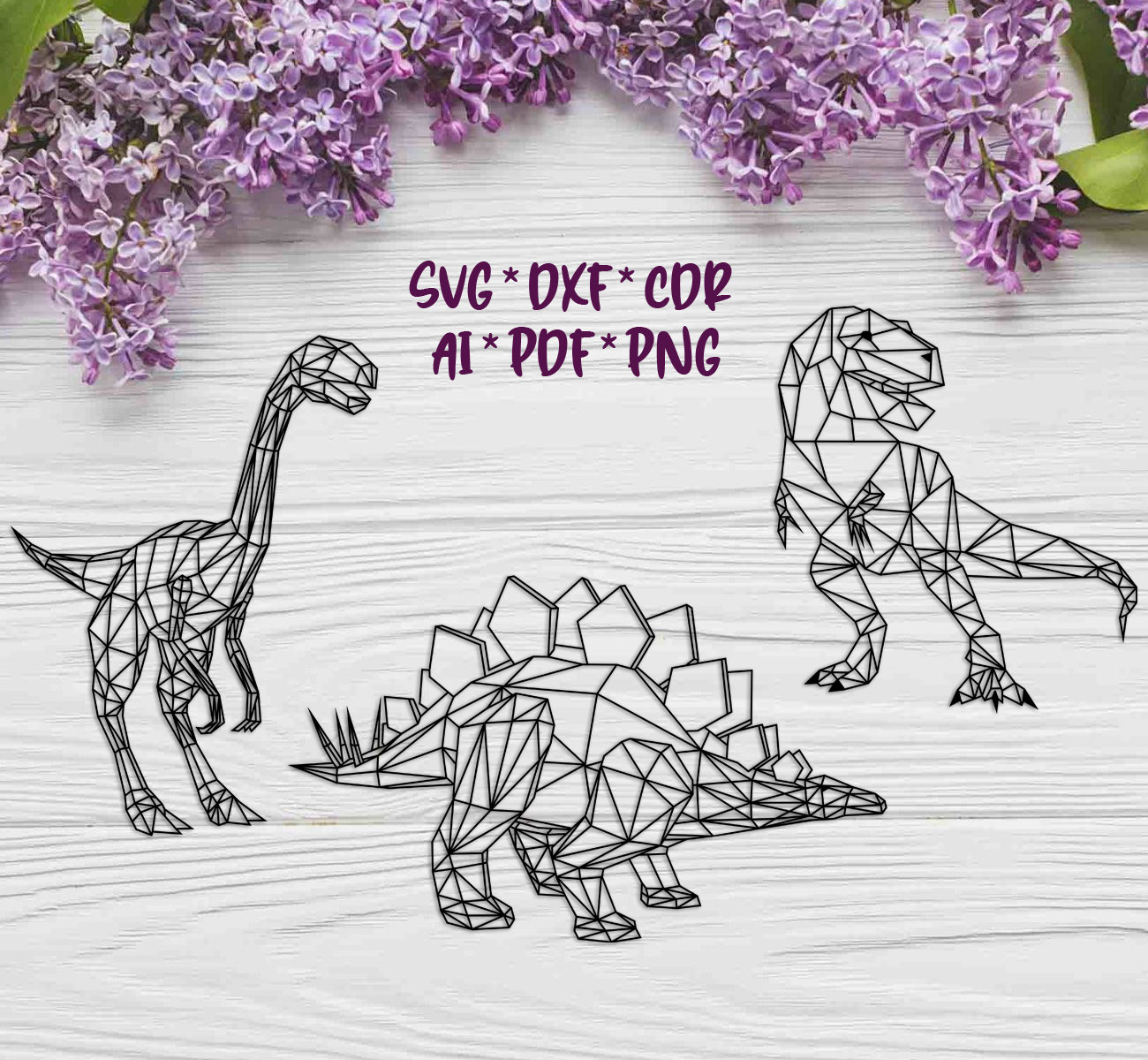 Dinosaurs Geometric SVG, DXF, AI Digital Vector Design for Plasma and ...