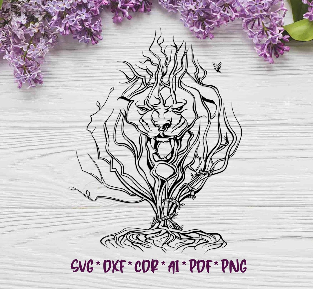 Tiger | Tree | Fire | SVG, DXF, AI Digital Vector Design for Plasma and ...