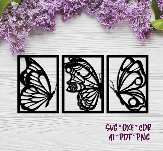 Butterflies 3 Panels SVG DXF AI Digital Vector Design for | Etsy
