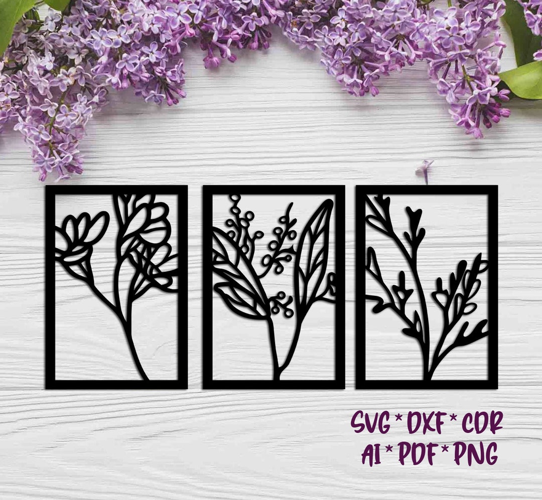 Flowers 3 Panels, SVG, DXF, AI Digital Vector Files for Plasma and ...