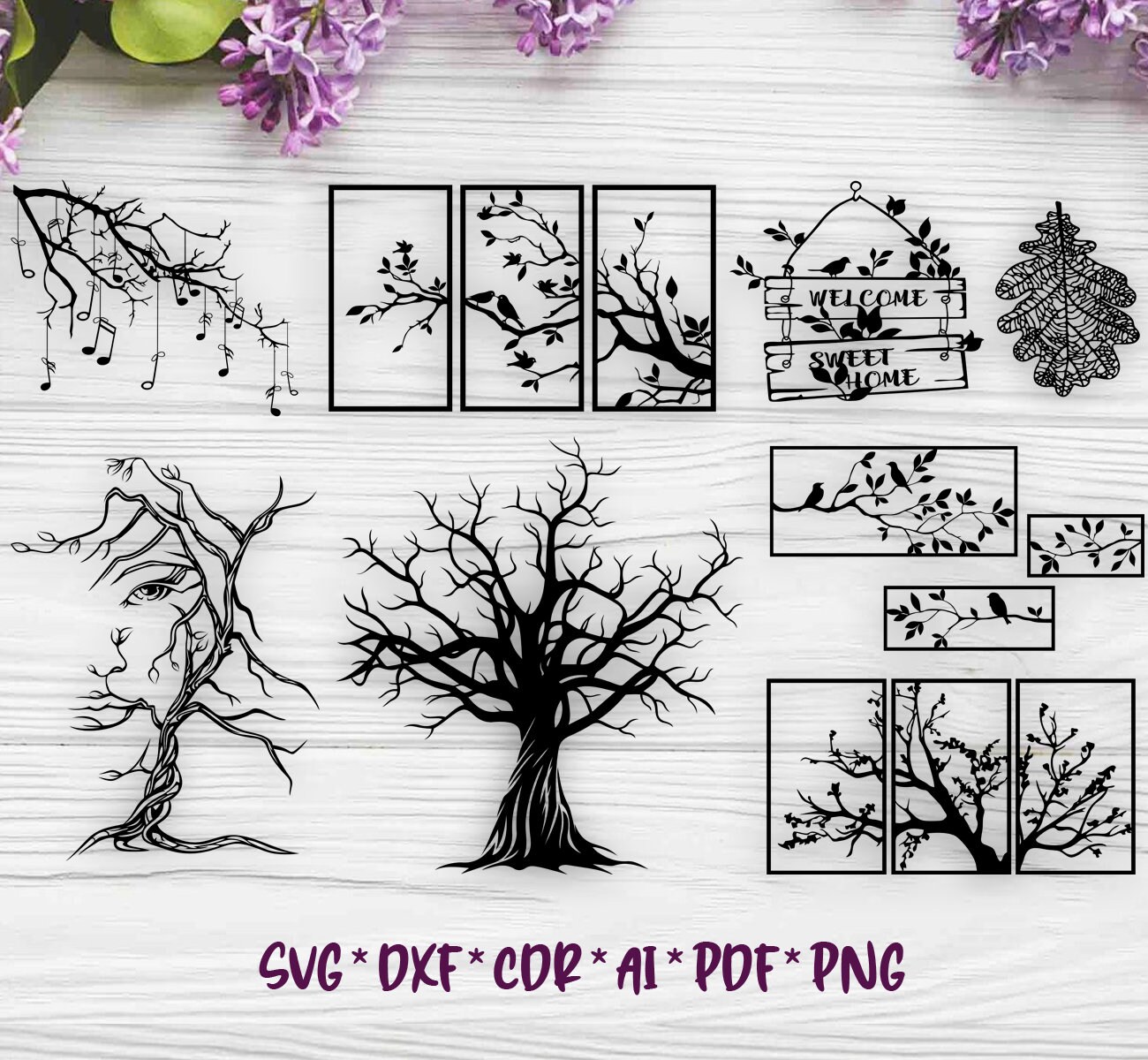 Branches and Trees Set 4 | SVG, DXF, AI Digital Vector Files for Laser ...