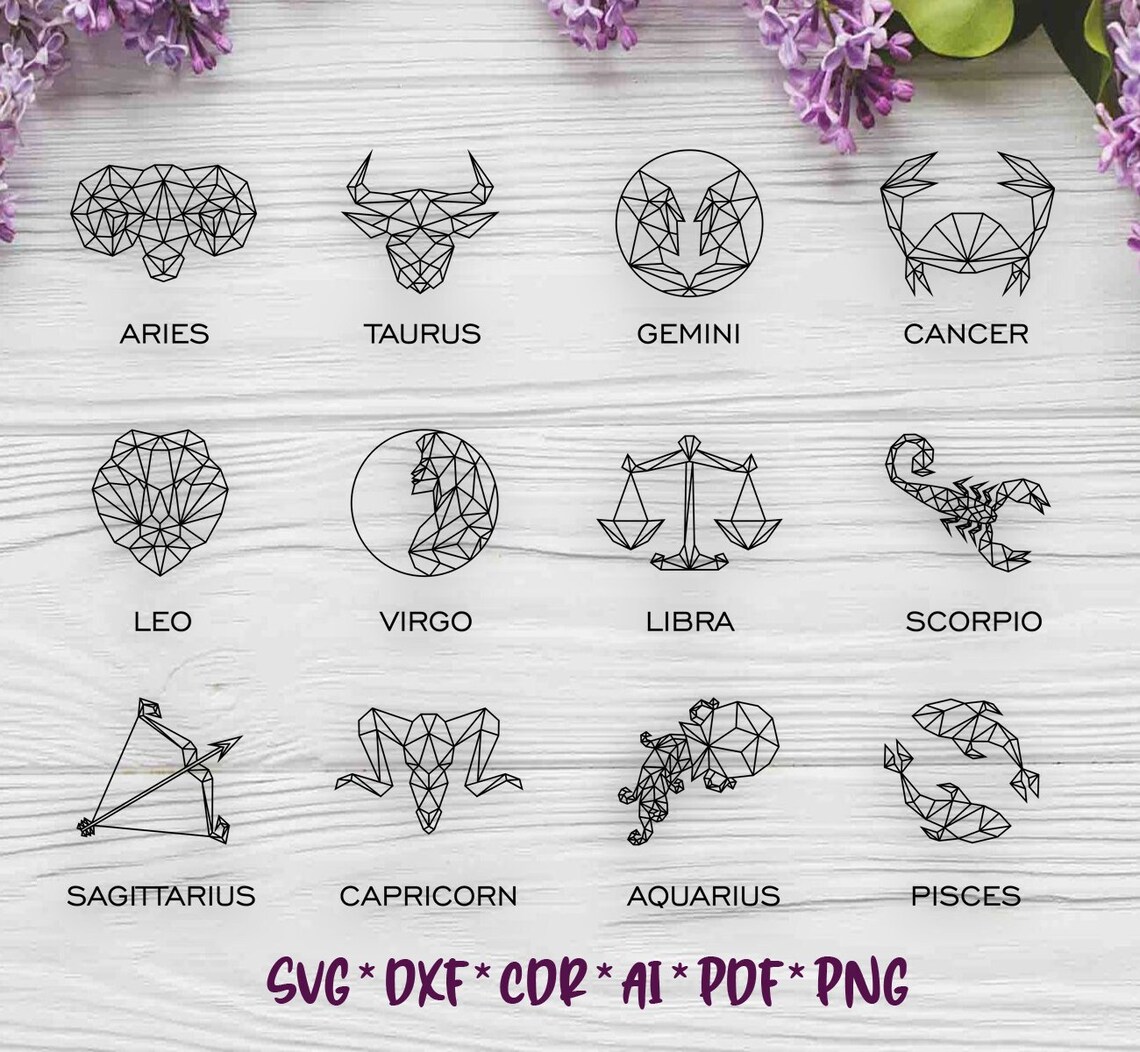 Zodiac Signs | Geometric | SVG, DXF, AI Digital Vector Design for ...