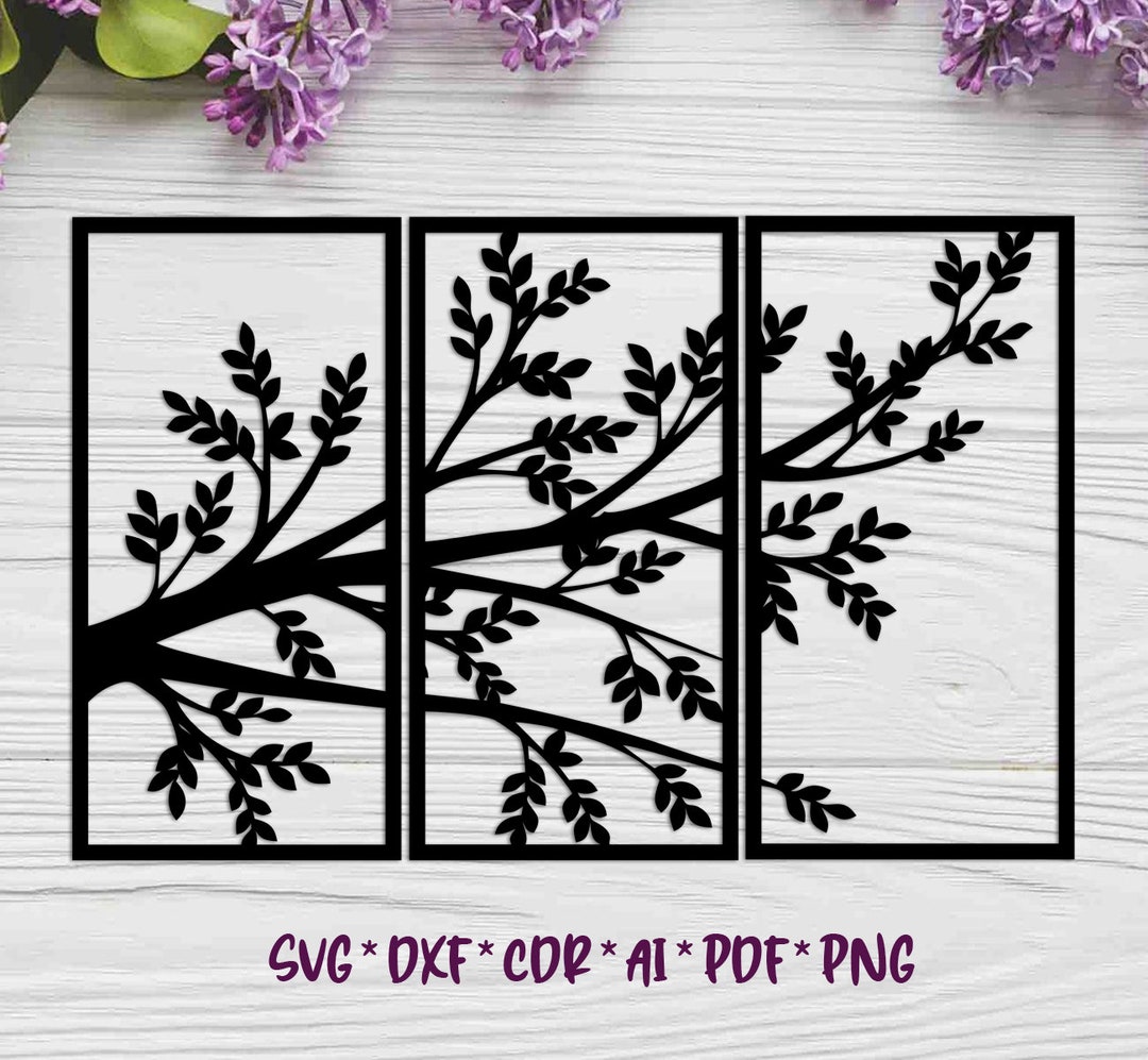 Spring Tree | Branches | 3 Panels, SVG, DXF, AI Digital Vector Design ...
