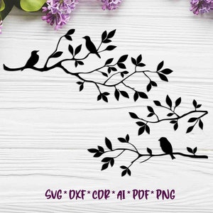 3 Birds on Branches | SVG, DXF, AI Digital Vector Files for Laser or ...