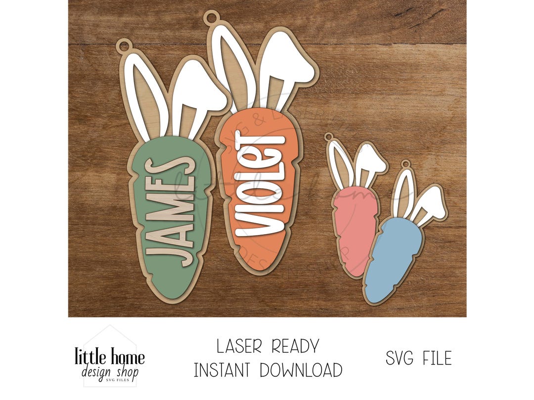 Easter Carrot Basket Name Tag Svg, Bunny Ear Carrot Tag Laser File ...