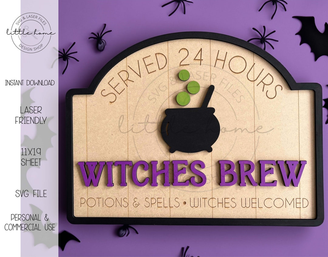 Witches Brew Sign Svg Halloween Shelf Sitter Svg Witch Sign - Etsy