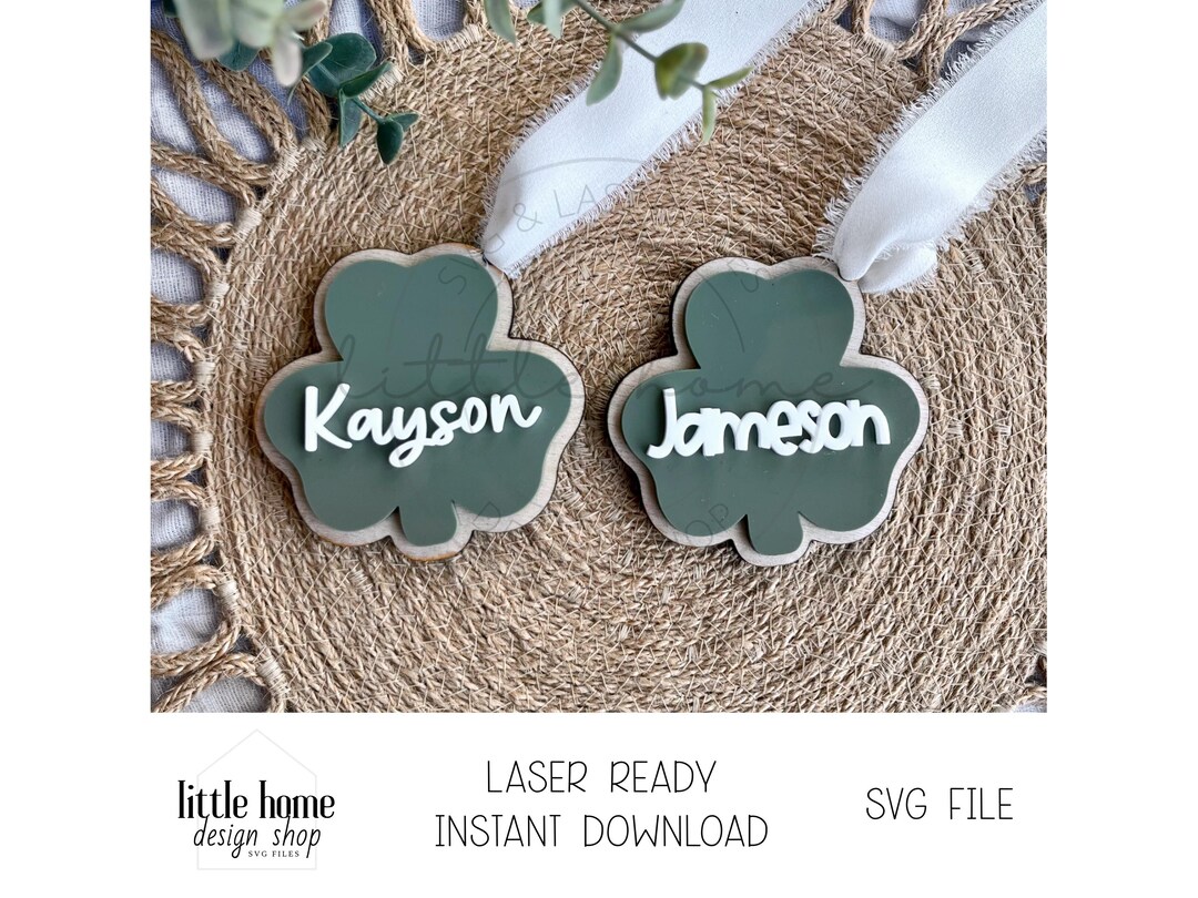 Shamrock Basket Name Tag Laser SVG, St. Patrick's Day Gift Tag File ...