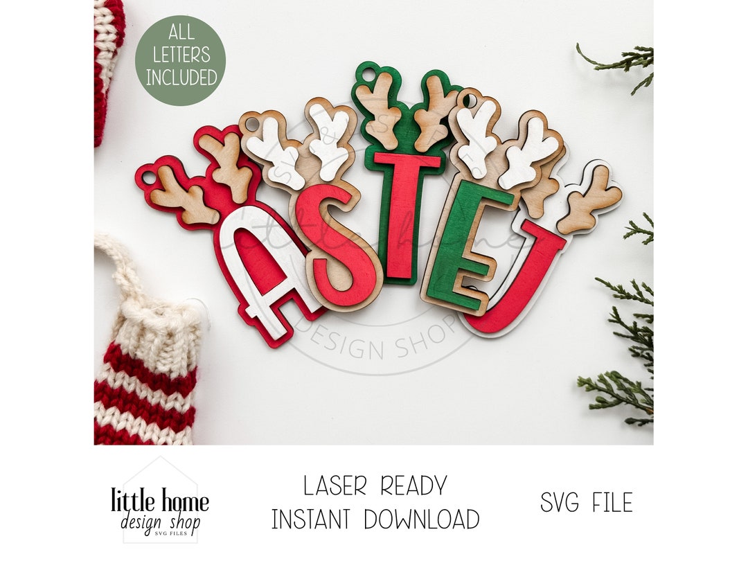 Reindeer Letter Name Tag Svg, Reindeer Name Ornament Svg, Reindeer ...