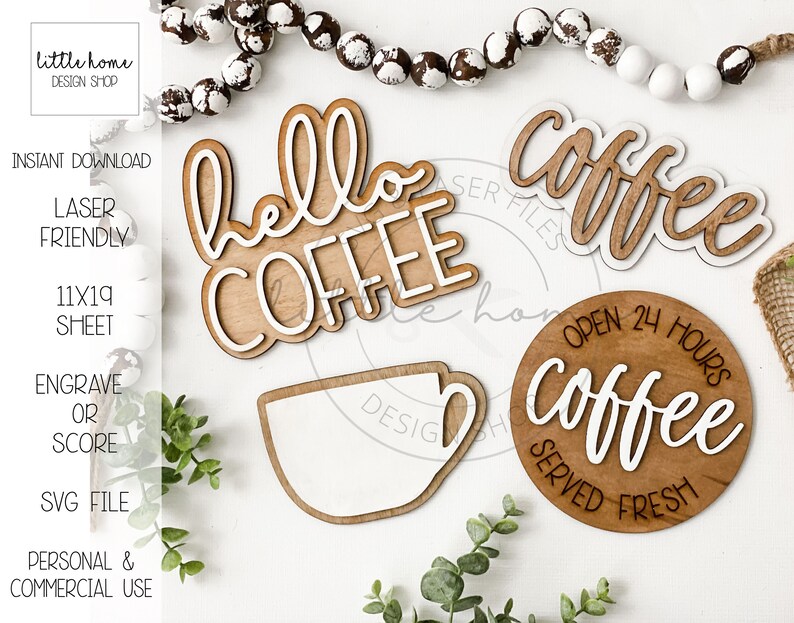 Coffee Tiered Tray Laser SVG, Coffee Bar Shelf Sitter Bundle Cut File ...