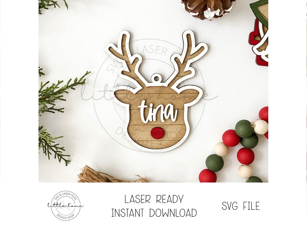 Reindeer Gift Tag Svg, Reindeer Ornament Laser Svg, Personalized ...