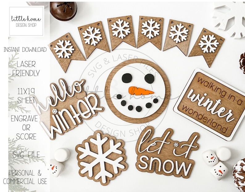 Winter Tiered Tray Laser File, Holiday Shelf Sitter Laser Cut SVG ...