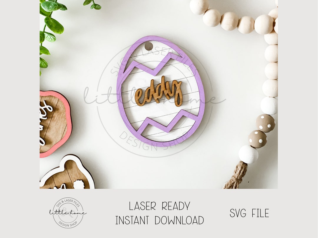 Easter Egg Name Tag Svg, Easter Egg Tag Laser File, Custom Easter ...