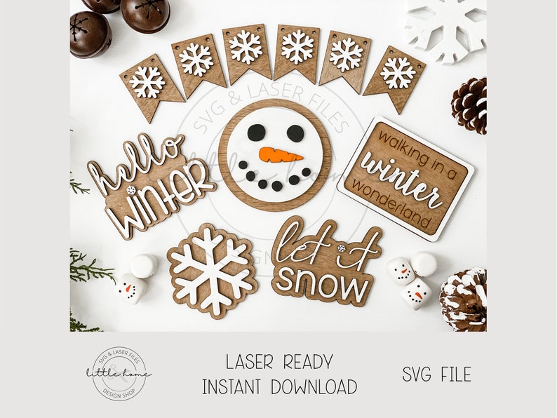 Winter Tiered Tray Laser File, Holiday Shelf Sitter Laser Cut SVG ...