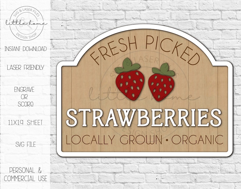 Fresh Picked Strawberry Sign Laser SVG, Summer Shelf Sitter File ...